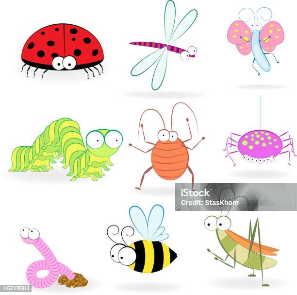 Set Of Funny Cartoon Insects Vector Illustration向量圖形及更多插圖圖片 插圖 蟬 一組