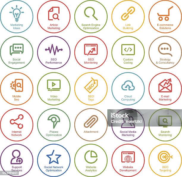 Seo 아이콘 세트 개요 Html에 대한 스톡 벡터 아트 및 기타 이미지 Html 감시 개선 Istock