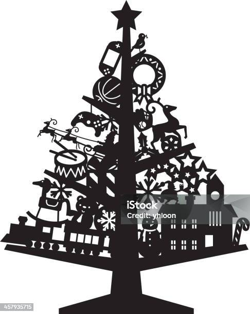 Silhouette Darbre De Noël Avec Des Jouets Vecteurs Libres De Droits Et