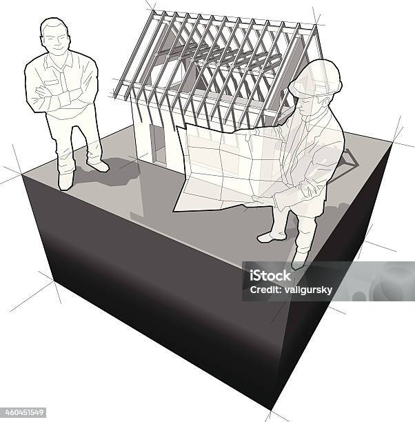 Diagram Of House Under Construction With Architect And Customer向量圖形及更多