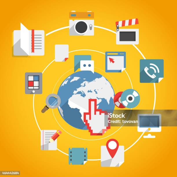 Desain Datar Konsep Jaringan Media Web Modern Ilustrasi Stok Unduh