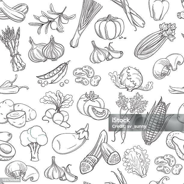 Outline Hand Drawn Vegetable Pattern向量圖形及更多2015年圖片 Istock