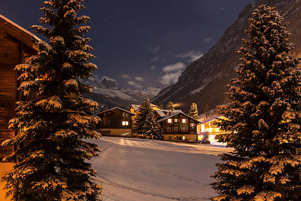 Switzerland Winter Night Wallpaper