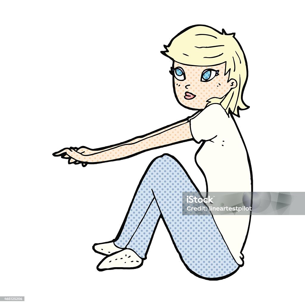 Comic Cartoon Pretty Girl Sitting Stock Illustration Download Image