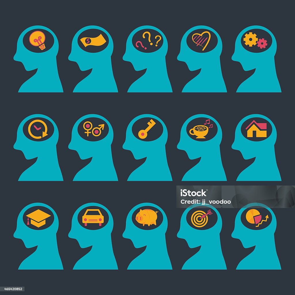 Ilustración De Cabeza Humana Con Pensar En El Icono Y Más Vectores