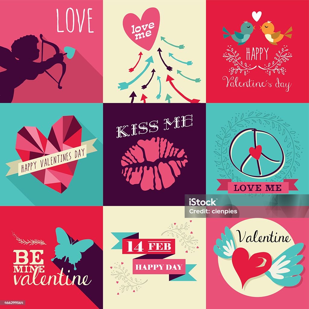 Happy Valentines Day Greeting Card Set Stock Illustration Download