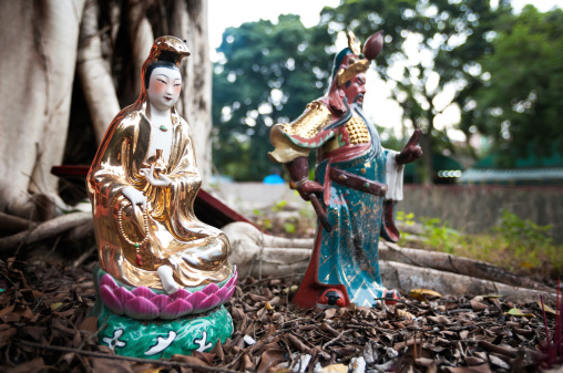 Patung Dewa Cina Populer Guanyin Dan Guan Yu Foto Stok Unduh Gambar