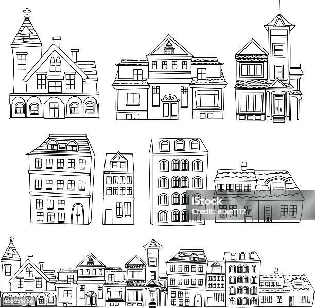 Illustration With Rows Of Different Types Of Buildings向量圖形及更多畫畫 動態活動