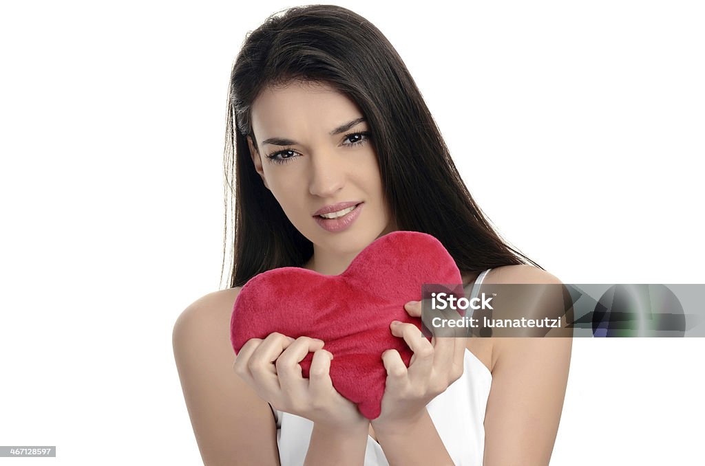Gadis Berambut Cokelat Cantik Memegang Hati Merah Hari Valentine Foto Stok Unduh Gambar