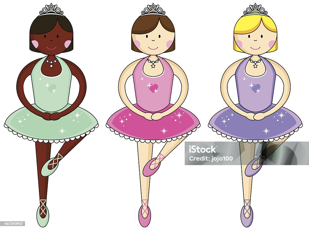 Three Cute Ballerinas Wearing Green Pink And Purple Tutus Stock