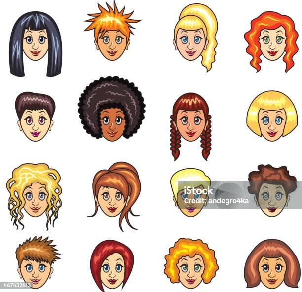 Cartoon Girls Hairstyles Vector Set Stock Illustration Download Image