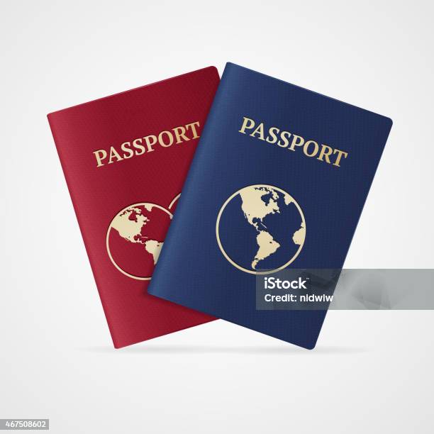 Flat Design Vector Of A Set Of Red And Blue Passports Stock
