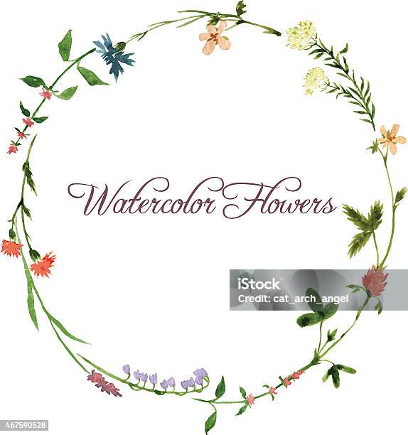 Vector Watercolor Floral Frame向量圖形及更多桂冠圖片 桂冠 花 花圈 Istock