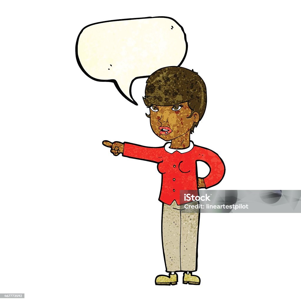 Cartoon Woman Pointing Finger Of Blame With Speech Bubble Stock