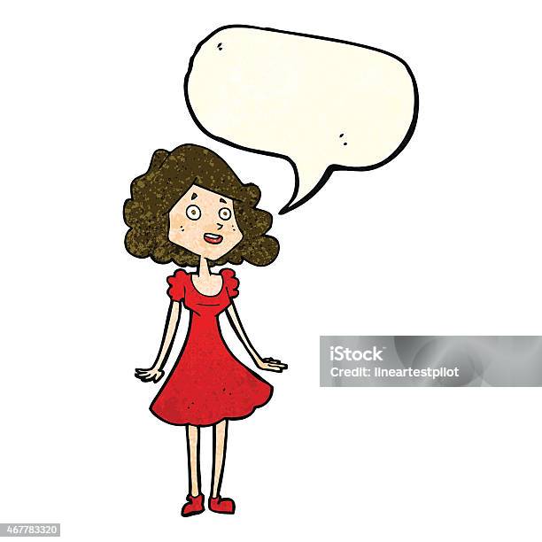 Femme Heureusen Dessin Animé Avec Bulle De Dialogue En Robe Vecteurs
