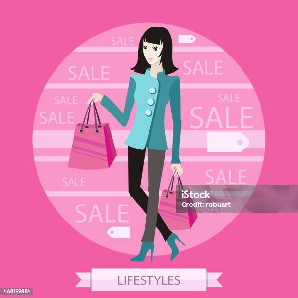 Wanita Cantik Dengan Banyak Tas Belanja Ilustrasi Stok Unduh Gambar