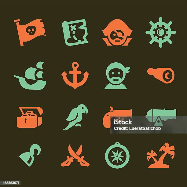 Pirates Silhouette Red And Green Icons Set向量圖形及更多圖示圖片 圖示 百寶箱 9mm 手槍