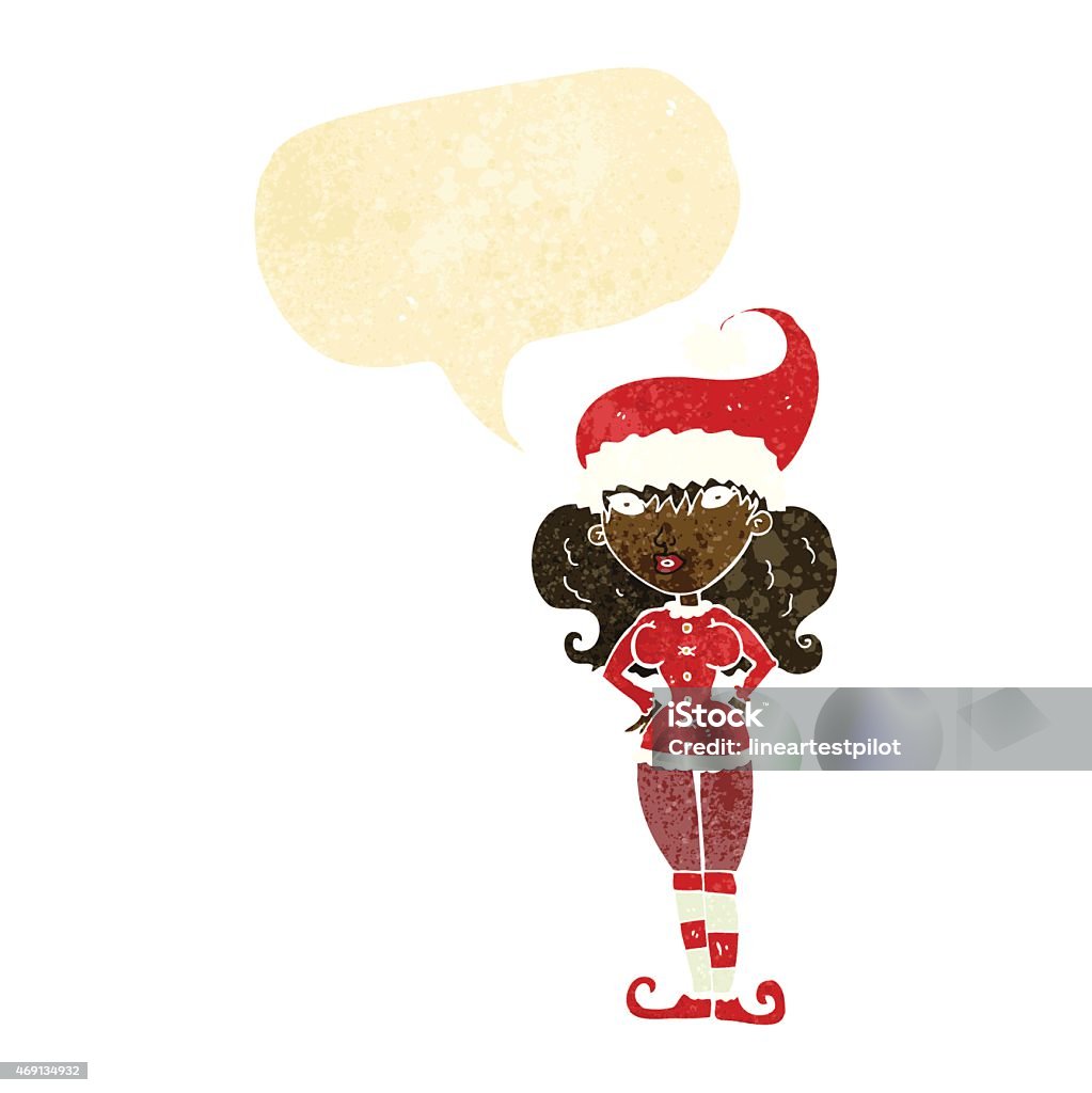 Cartoon Santas Helper Woman With Speech Bubble Stock Illustration