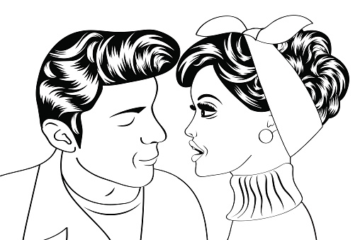 Pop Art Cute Retro Couple In Comics Style Stok Vektör Sanatı And 2015‘nin