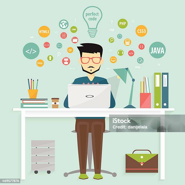 Programmer Dan Pengkodean Proses Konsep Pemrograman Ilustrasi Stok