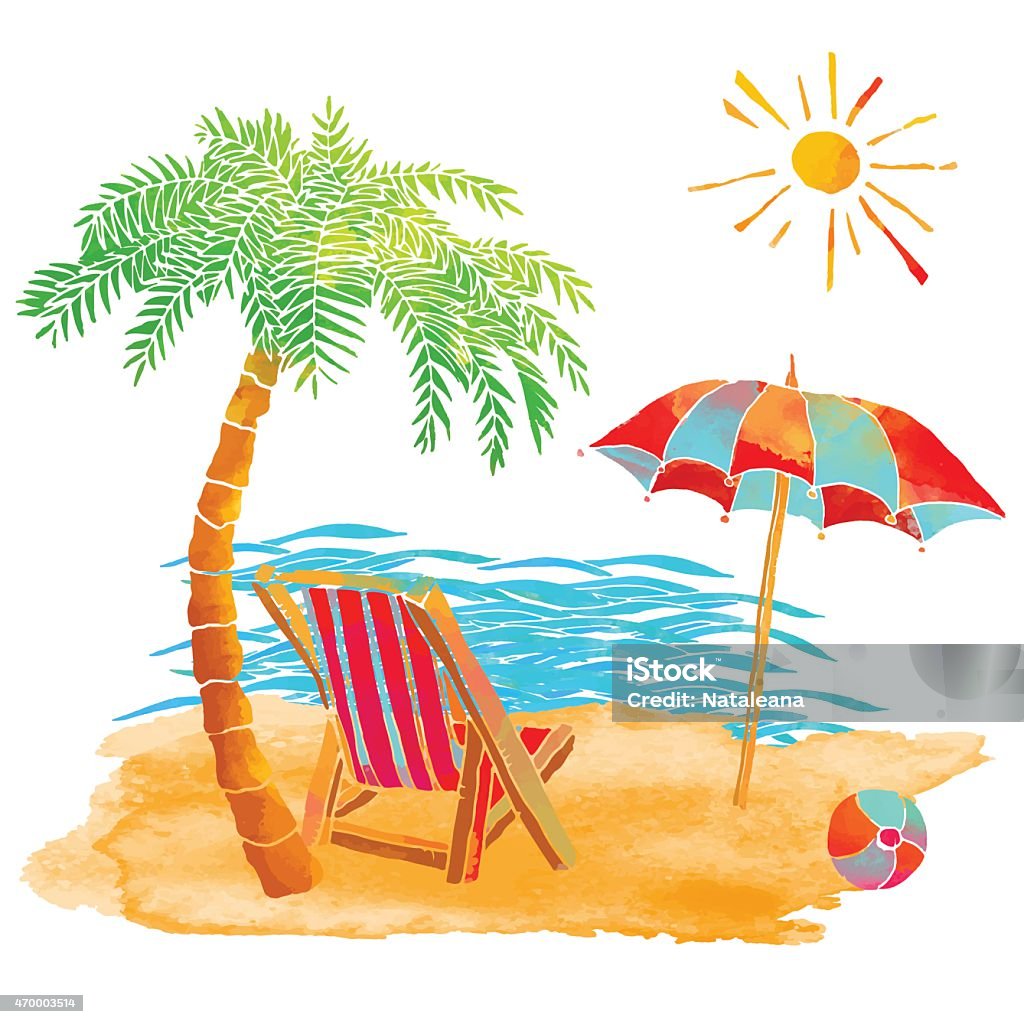 Watercolor Summer Beach Set Stock Illustration Download Image Now
