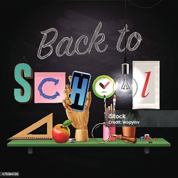 Back To School 템플릿 초중고에 Workspace 공급 2015년에 대한 스톡 벡터 아트 및 기타 이미지 2015