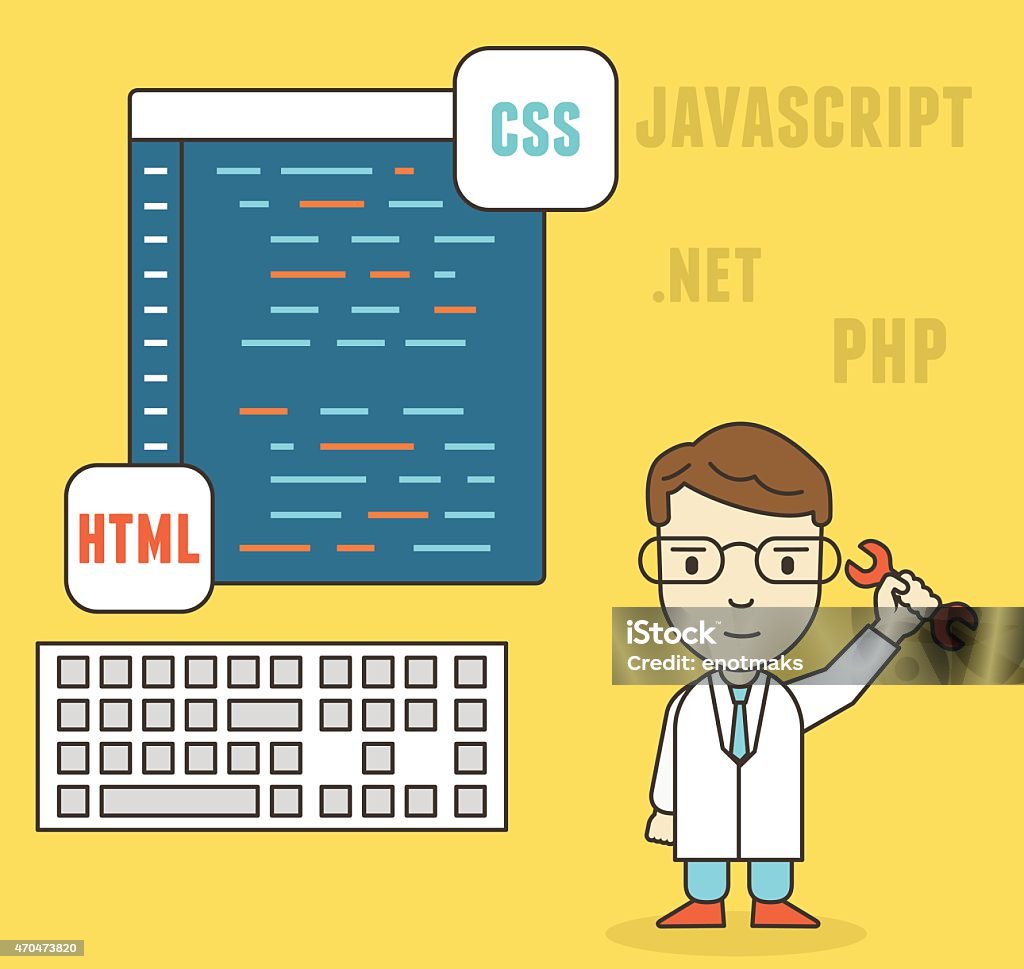 Workflow For Website Coding And Html Programming Of Web Application Stock Illustration