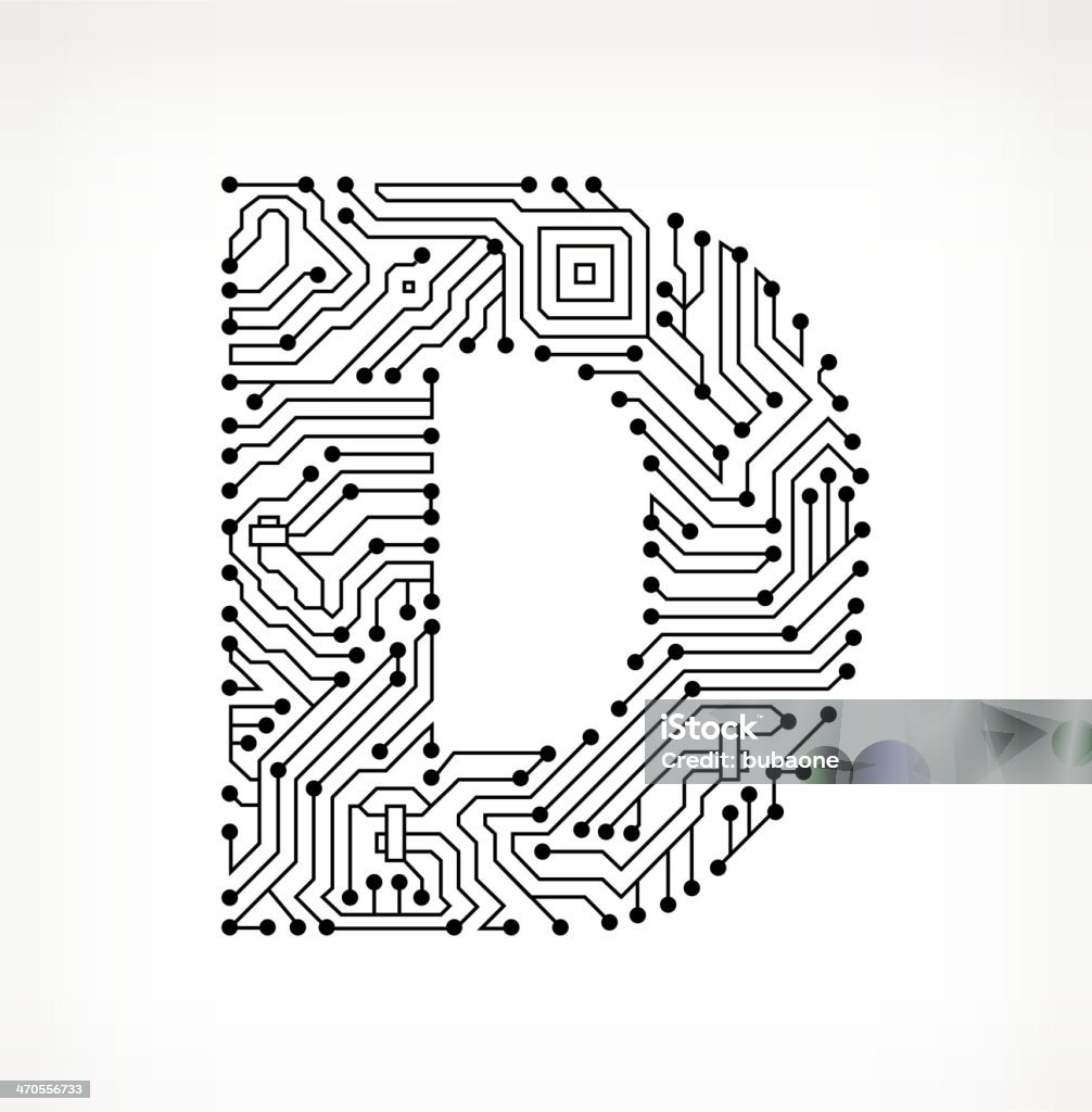Letter D Circuit Board On White Background Stock Illustration