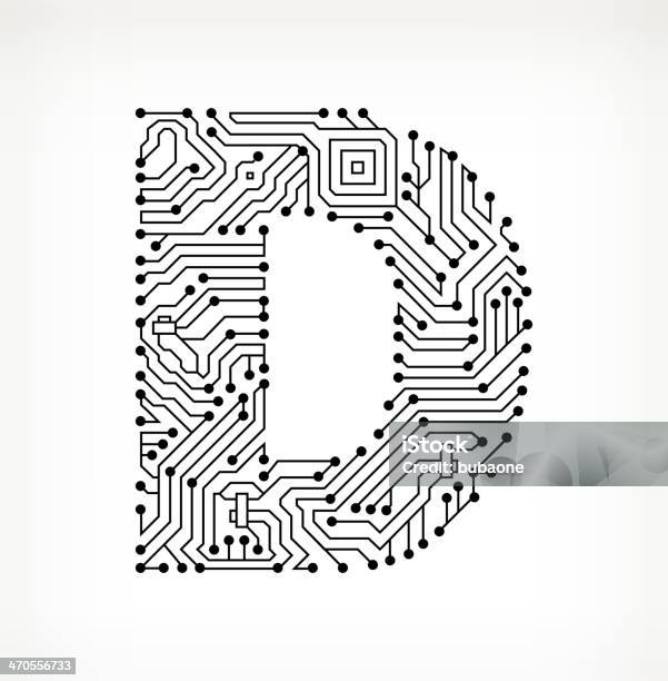 Letter D Circuit Board On White Background向量圖形及更多字母d圖片 字母d 技術 聯繫