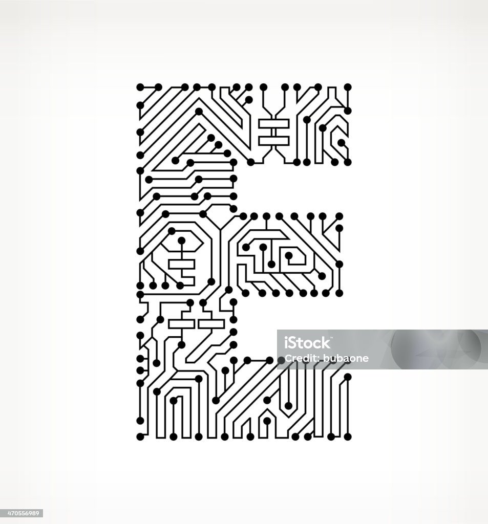 Letter E Circuit Board On White Background向量圖形及更多字母e圖片 字母e 聯繫 電路板