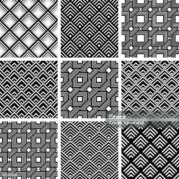 Rhombuses 검은색과 인명별 기하학적 패턴 Vecto 설정 원활한 0명에 대한 스톡 벡터 아트 및 기타 이미지 0명