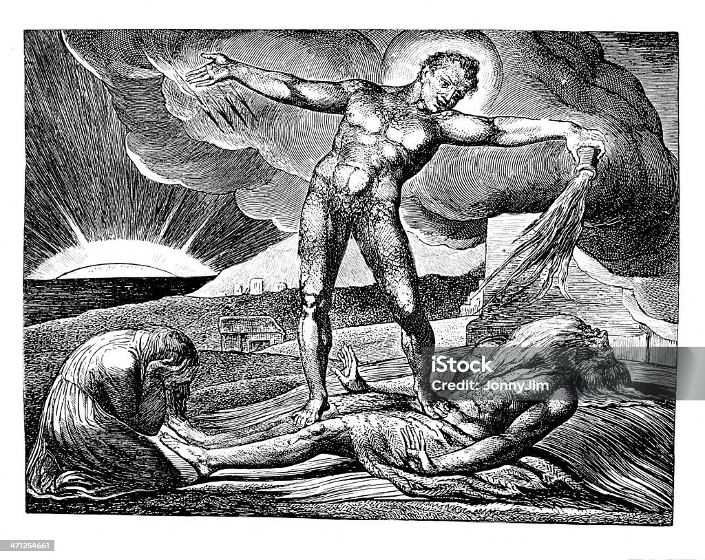 Old Bible Engraving Quotsatan Smiting Job With Boilsquot Stok Vektör ... Old Bible Engraving Quotsatan Smiting Job With Boilsquot Stok Vektör ...