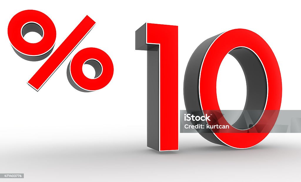 3d Red Discount Collection 10 Percent Isolated White Background Stock