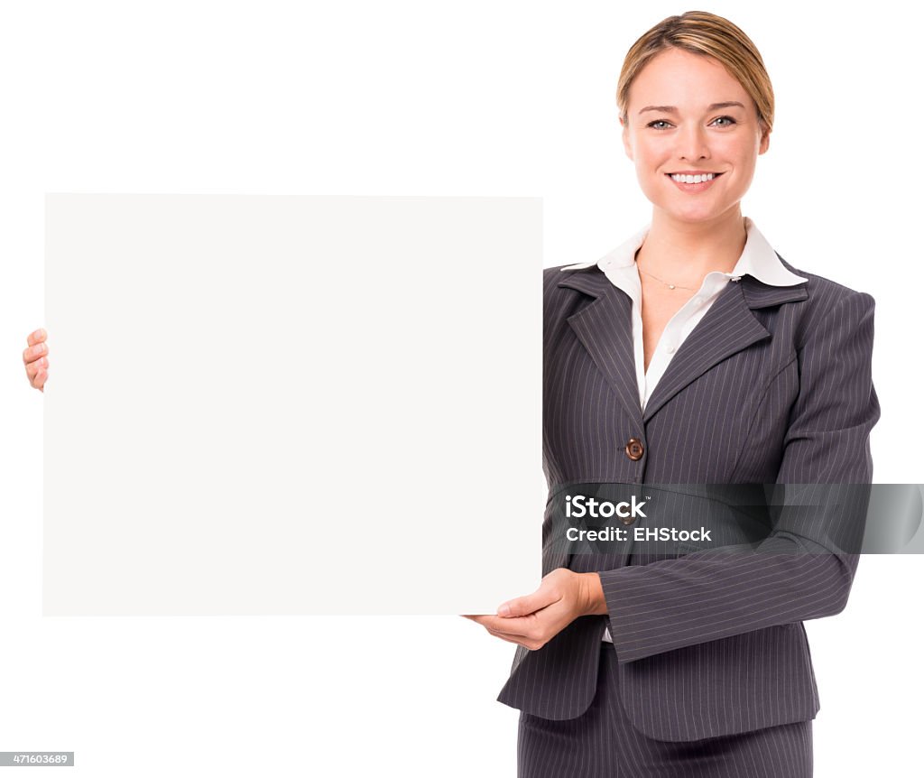 Young Businesswoman Holding Sign Isolated On White Background Stock ... Young Businesswoman Holding Sign Isolated On White Background Stock ...