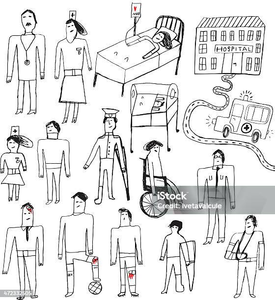 Sketsa Menggambar Set Dokter Perawat Dan Pasien Dan Atribut Ilustrasi