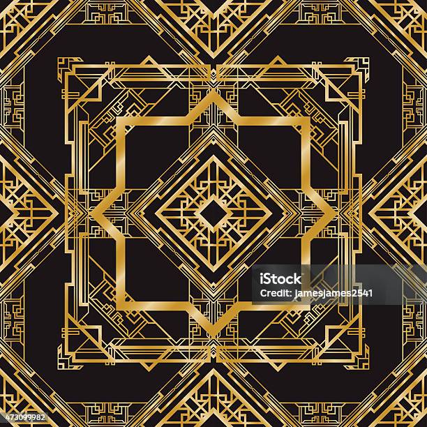 Gold On Black Art Deco Background With Squares And Triangles向量圖形及更多咆哮的