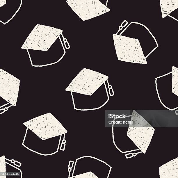 Graduation Cap Doodle Drawing Seamless Pattern Background向量圖形及更多2015年圖片