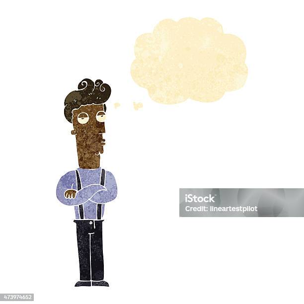 Kartun Pria Tak Terkesan Dengan Gelembung Pemikiran Ilustrasi Stok