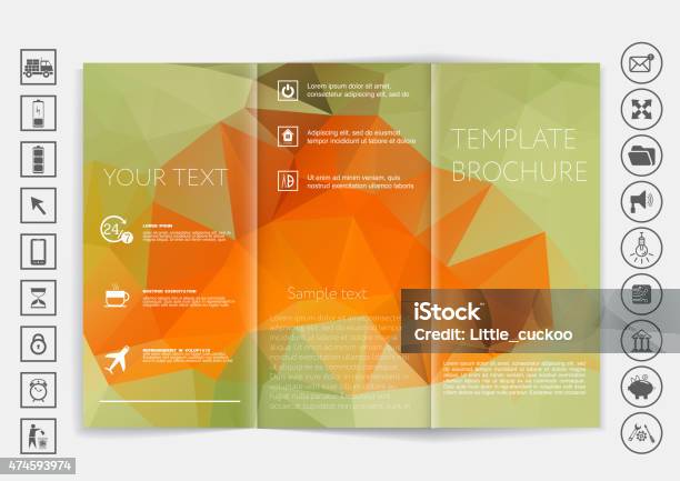 Trifold Brochure Mock Up Vector Design Polygonal Background向量圖形及更多2015年