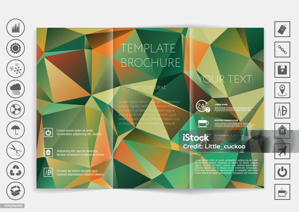 Trifold Brochure Mock Up Vector Design Polygonal Background Stock