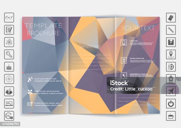 Trifold Brochure Mock Up Vector Design Polygonal Background Stock