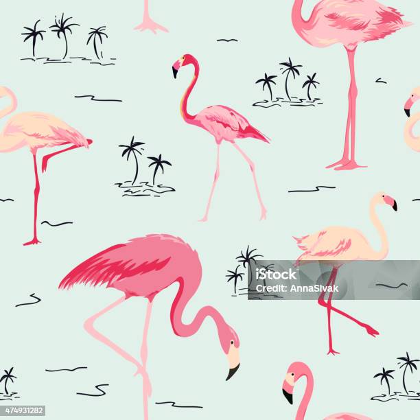 Flamingo 야생조류 배경복고풍 연속무늬 2015년에 대한 스톡 벡터 아트 및 기타 이미지 2015년 고풍스런 낮