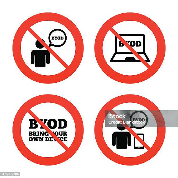Byod 징후 휴머니즘 노트북 및 스마트폰과 2015년에 대한 스톡 벡터 아트 및 기타 이미지 2015년 Byod 금지됨