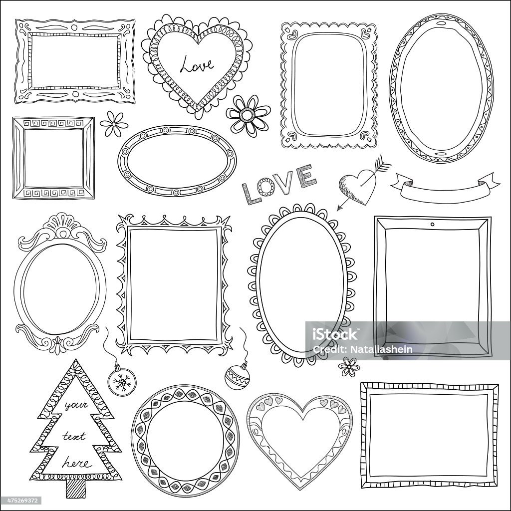Set Of Doodle Frames And Elements向量圖形及更多2015年圖片 2015年 可愛 唱片 模擬音頻