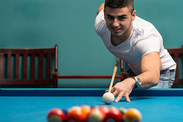 Free Stock Photo of Man Leaning Over Pool Table With Cue | Download ...