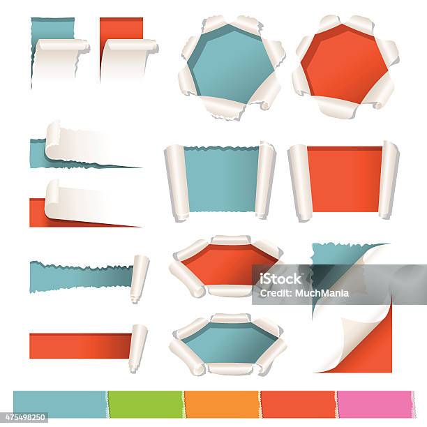Various Kind Of Torn Paper Objects Background Stock Illustration