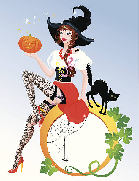 70 Pin Up Girl Pumpkin Halloween Women Stock Illustrations Royalty