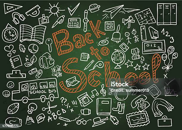 Back To School 분필 쓰기 On Blackboard 학교 첫날에 대한 스톡 벡터 아트 및 기타 이미지 학교 첫날
