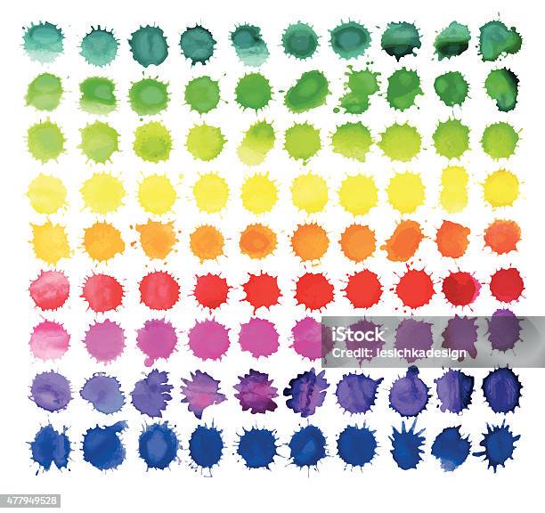 Colorful Watercolor Splashes Isolated On White Background向量圖形及更多彩虹圖片