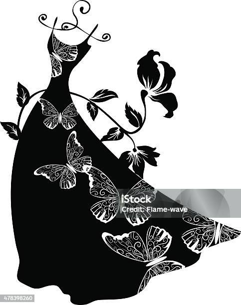 Siluet Elegan Wanita Cantik Dengan Bunga Dan Tas Ilustrasi Stok Unduh